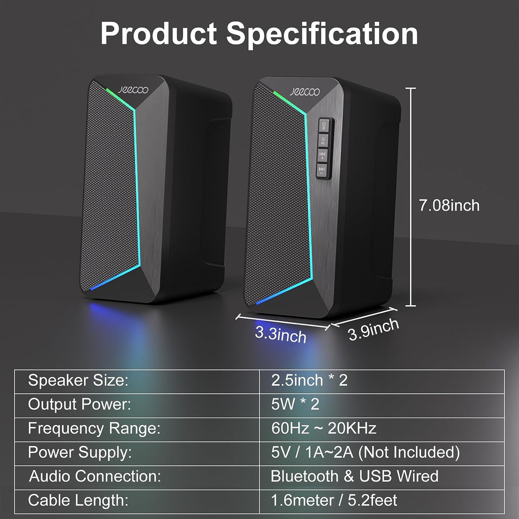 Jeecoo M30 Bluetooth Computer Speakers, RGB PC Gaming Speakers for Des
