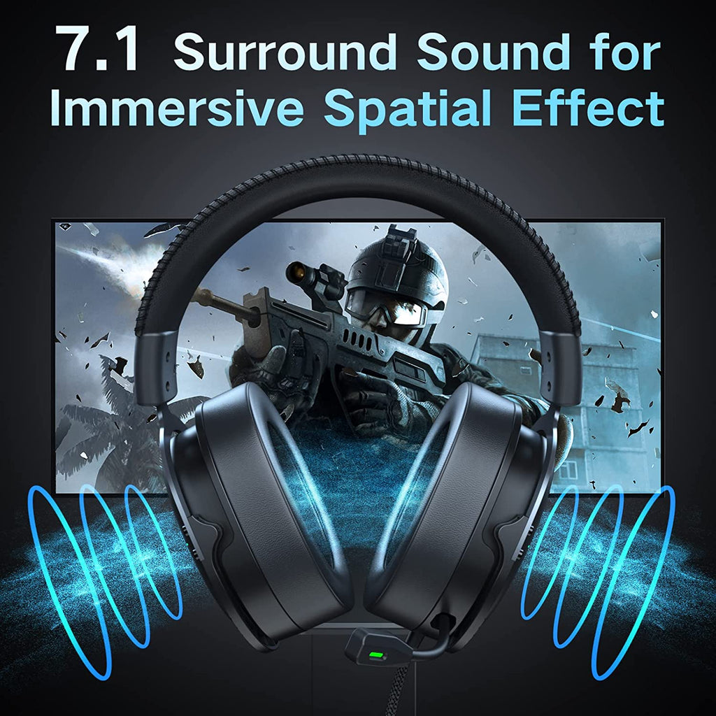 Jeecoo J75 USB Gaming Headset for PC - 7.1 Surround Sound, Retractable